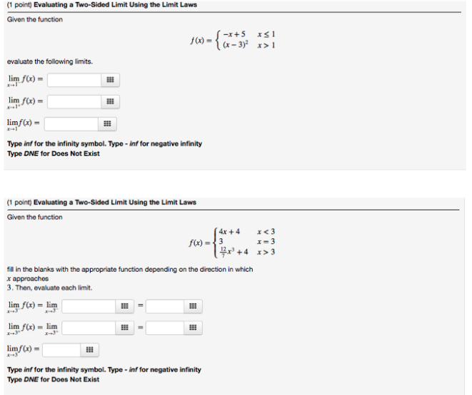 Solved (1 point) Evaluating a Two-Sided Limit Using the | Chegg.com