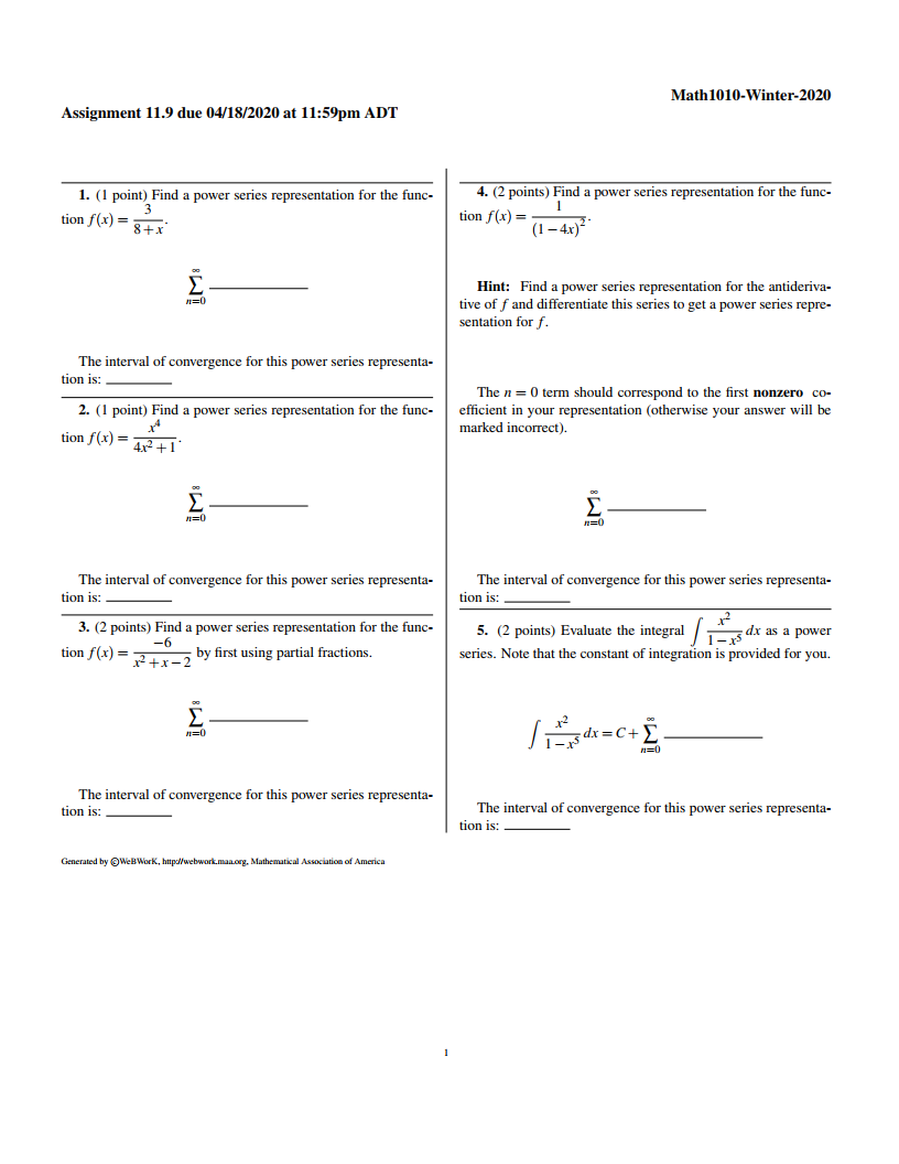 Solved Calculus II - Sequences and series (11.9) Can anyone | Chegg.com