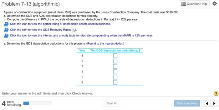 Solved Problem 7-13 (algorithmic) EQuestion Help A piece of | Chegg.com Solved Problem 7-13 (algorithmic) EQuestion Help A piece of | Chegg.com