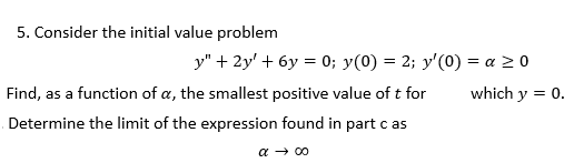 Solved 5. Consider the initial value problem y" + 2y' + 6y = | Chegg.com