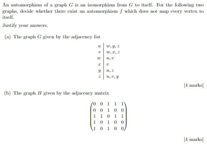 Solved An automorphism of a graph G is an isomorphism from G | Chegg.com