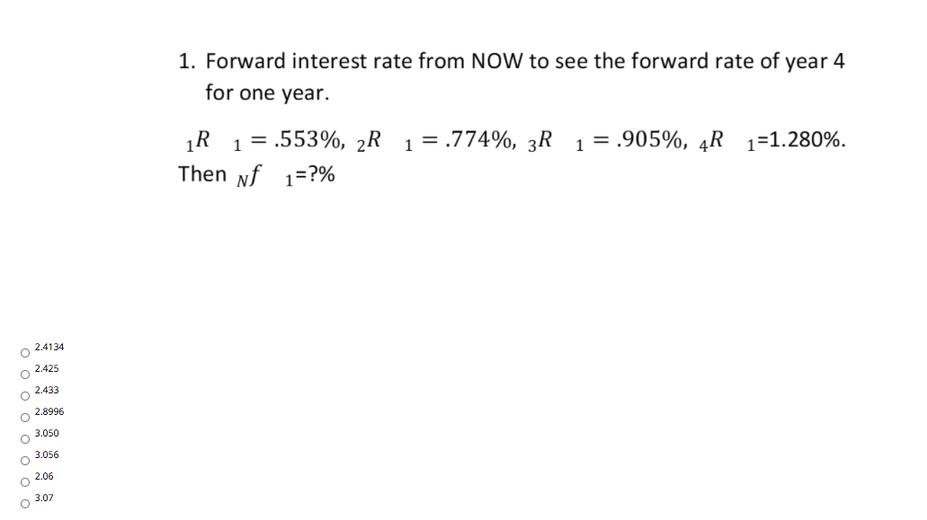 Solved 1. Forward interest rate from NOW to see the forward | Chegg.com