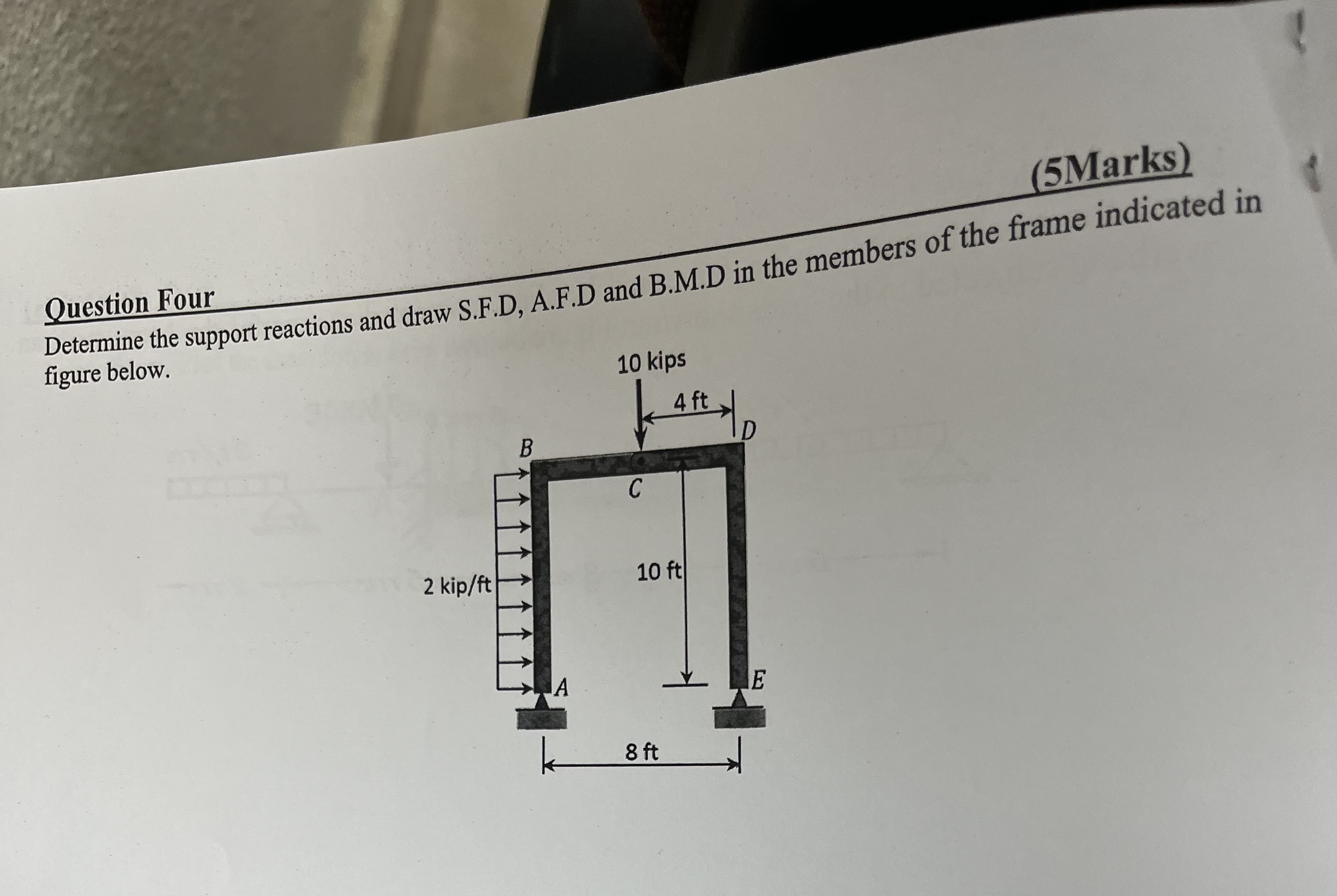 Solved (5Marks) Question Four Determine the support | Chegg.com