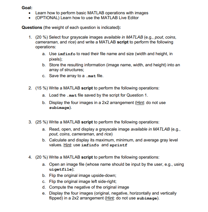 Goal: Learn how to perform basic MATLAB operations | Chegg.com