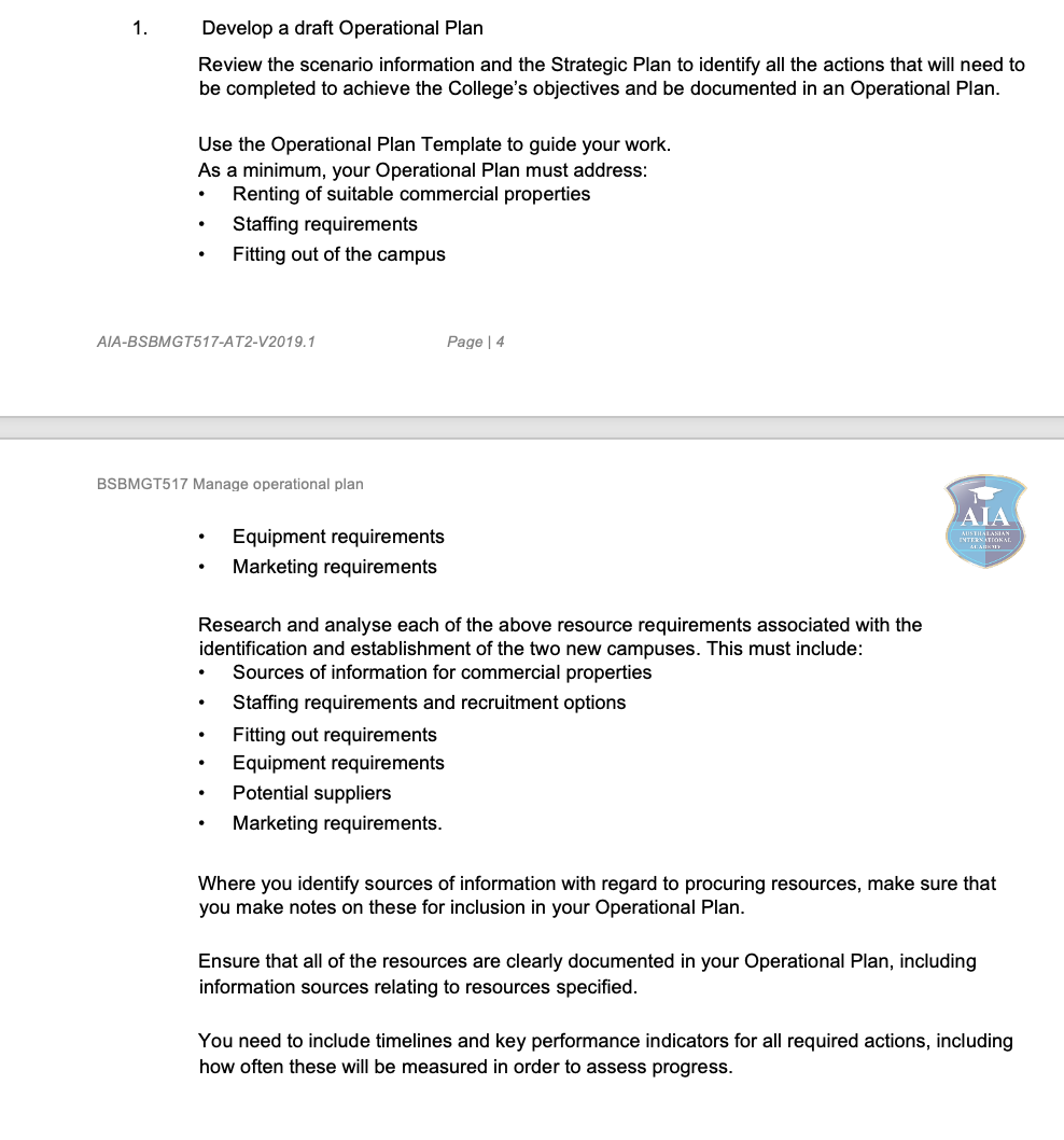 1. Develop a draft Operational Plan Review the | Chegg.com