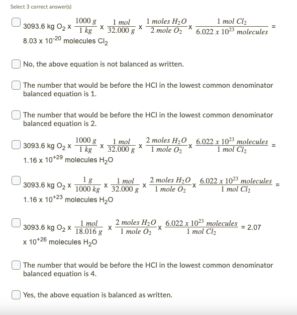 Solved You have the following equation: 4 HCI + 02 → ---H20 | Chegg.com