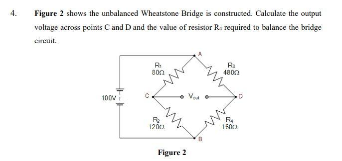Solved 4. Figure 2 shows the unbalanced Wheatstone Bridge is | Chegg.com