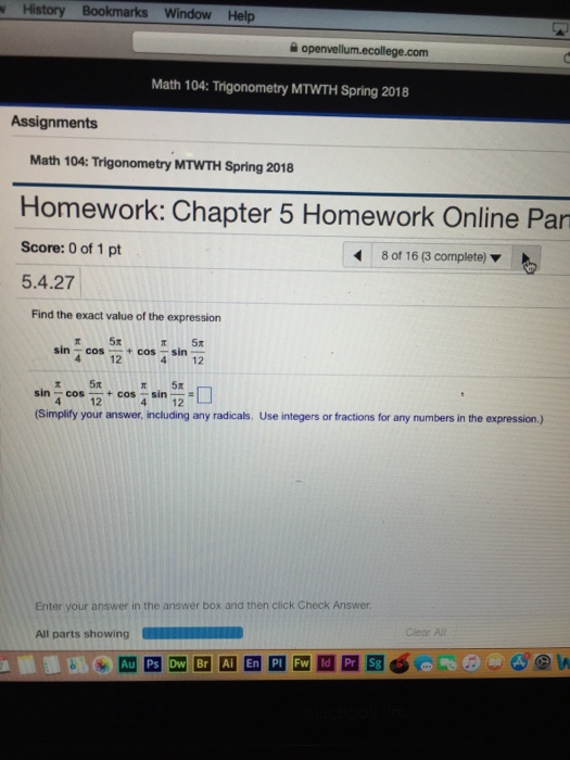 Solved ? openvellum.ecollege.com Math 104: Trigonometry | Chegg.com