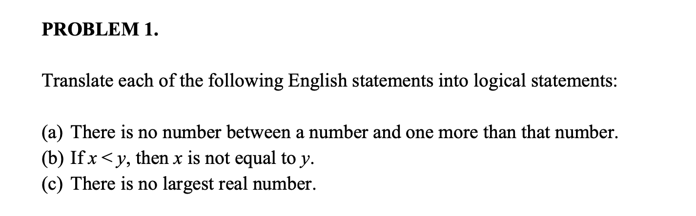 Solved PROBLEM 1. Translate each of the following English | Chegg.com