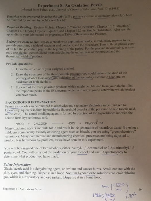 Solved Experiment 8: An Oxidation Puzzle (adapted from | Chegg.com