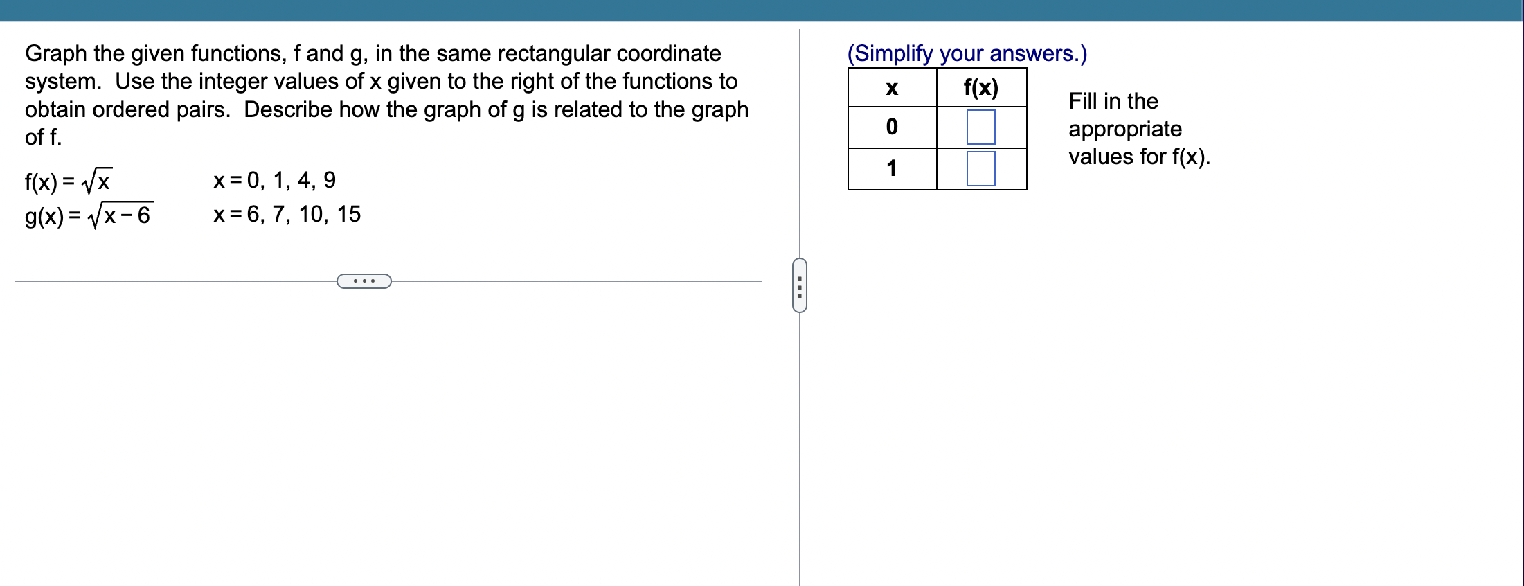 Solved \begin{tabular}{l|l} Graph the given functions, f and | Chegg.com