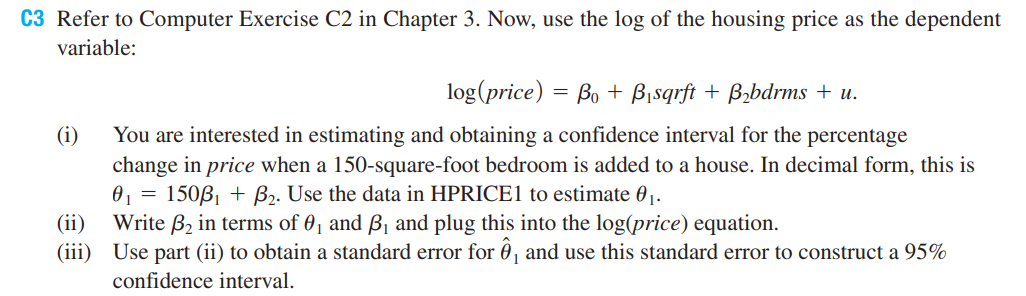 Solved 3 Refer to Computer Exercise C2 in Chapter 3 . Now, | Chegg.com