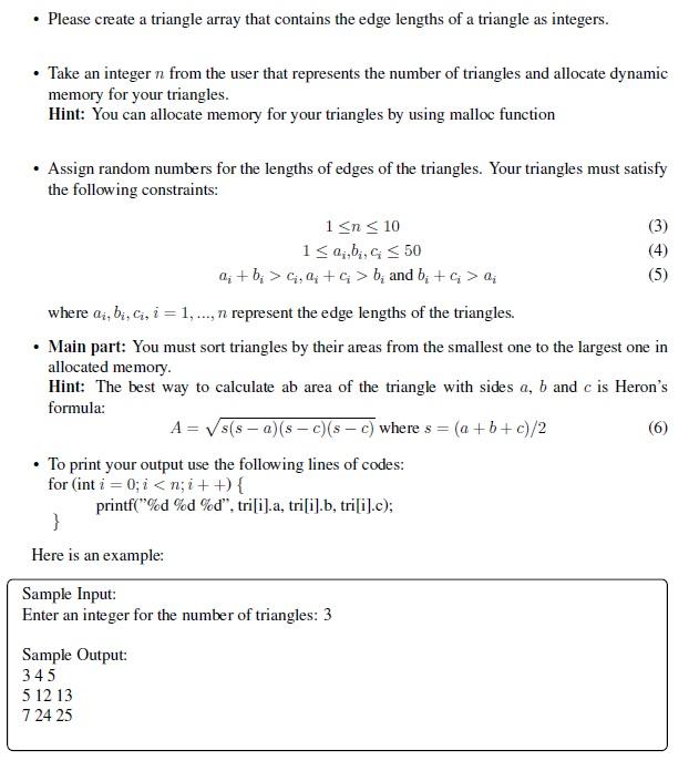 Solved • Please create a triangle array that contains the | Chegg.com