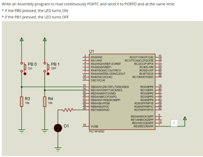 Write an Assembly program to read continuously PORTC | Chegg.com