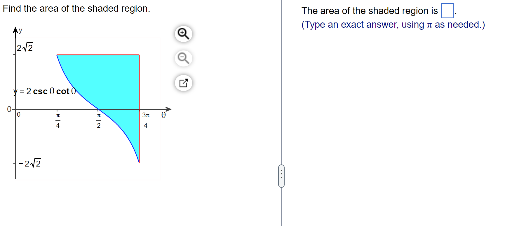 Solved Find the area of the shaded region. 2√√2 = 2 csc 0 | Chegg.com