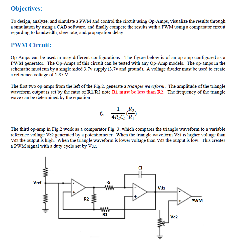 Solved PWM using Op-Amps: Project: PWM generator circuit is | Chegg.com