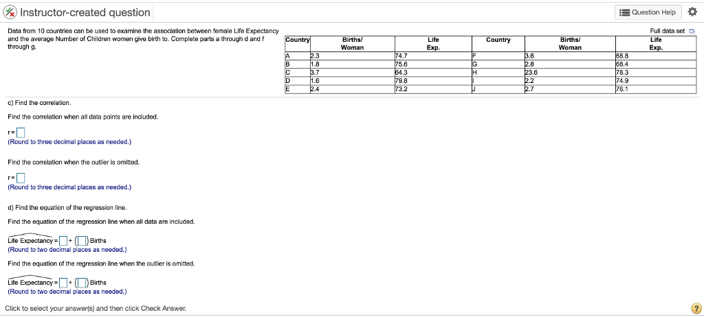 Solved Instructor-created question Question Help Data from | Chegg.com