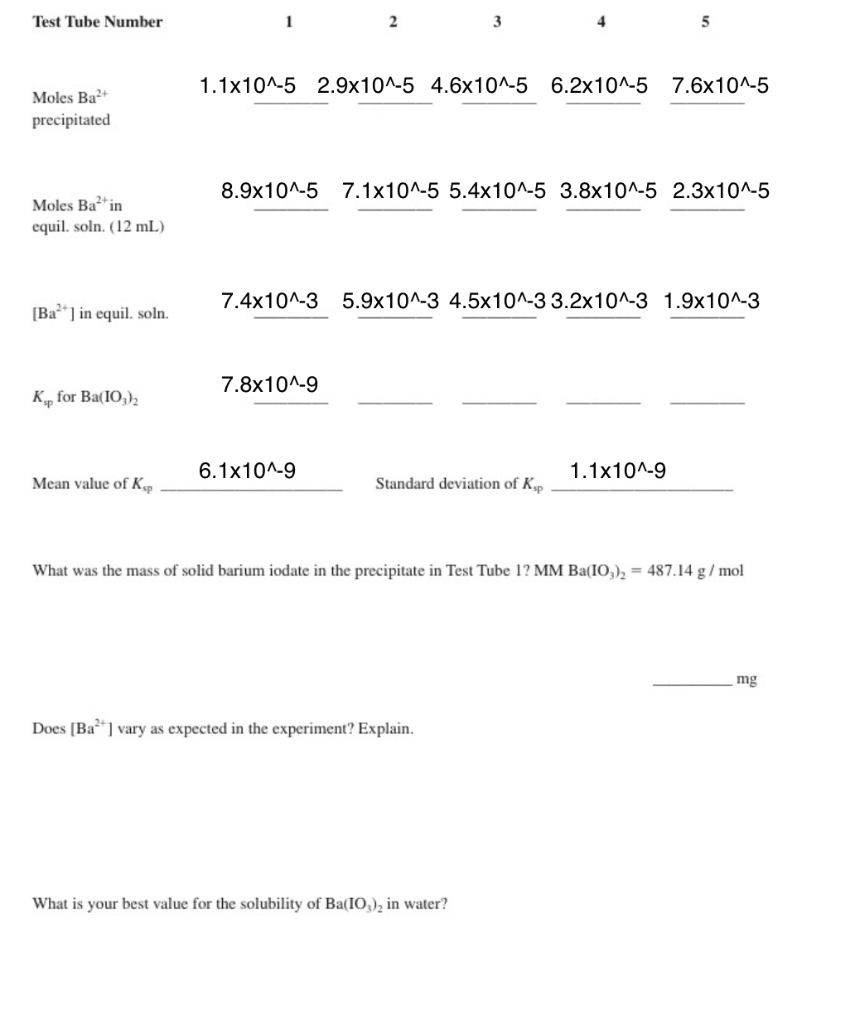 Solved Experiment 26 Data and Calculations: The Solubility | Chegg.com