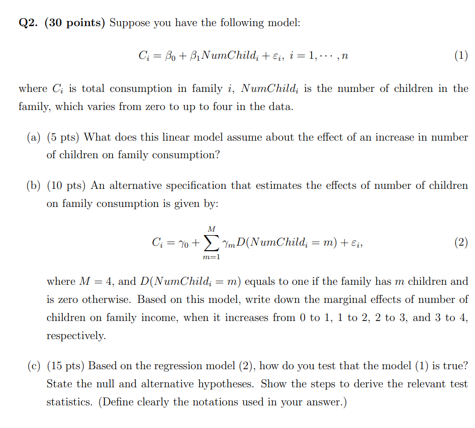 Solved Q2. (30 points) Suppose you have the following model: | Chegg.com