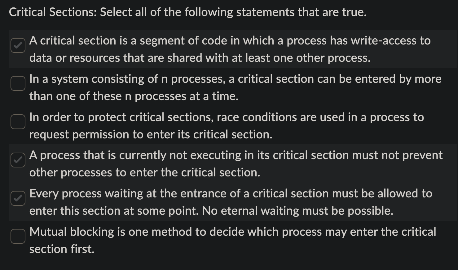Solved ritical Sections: Select all of the following | Chegg.com