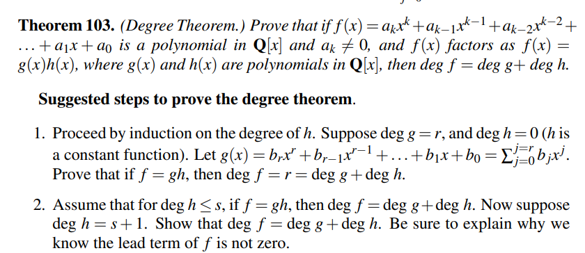 Solved - = Theorem 103. (Degree Theorem.) Prove that if f(x) | Chegg.com