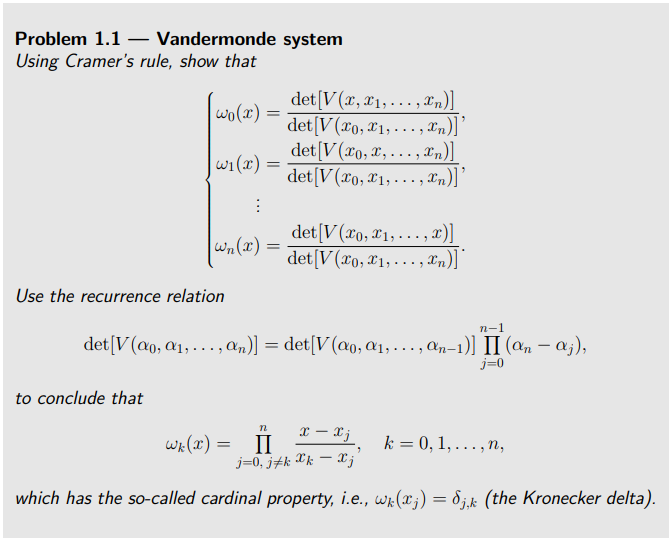 Problem 1.1 — Vandermonde system Using Cramer's rule, | Chegg.com