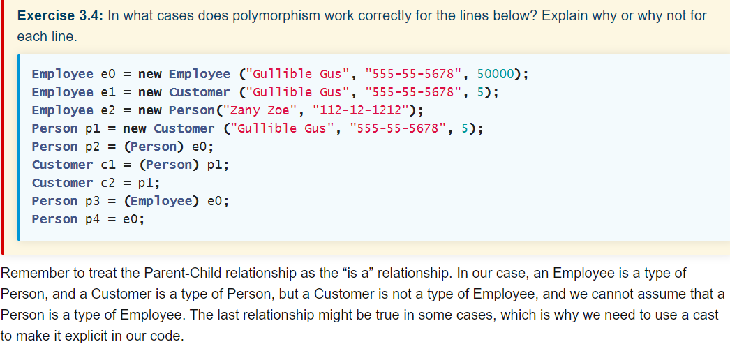 Solved Exercise 3.4: In what cases does polymorphism work | Chegg.com
