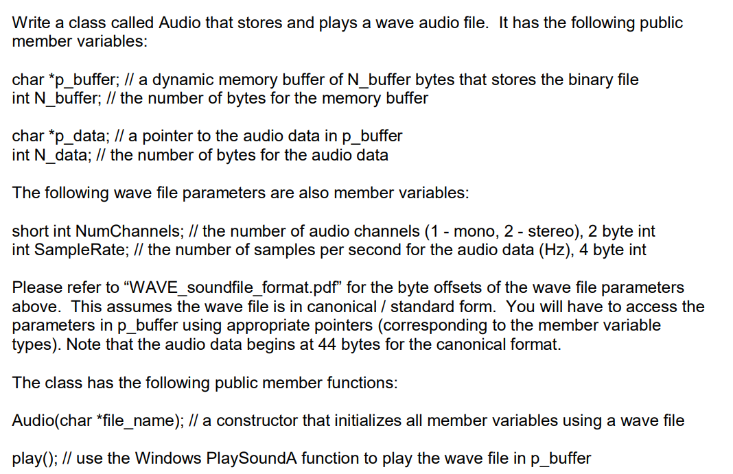 Solved Write a class called Audio that stores and plays a | Chegg.com