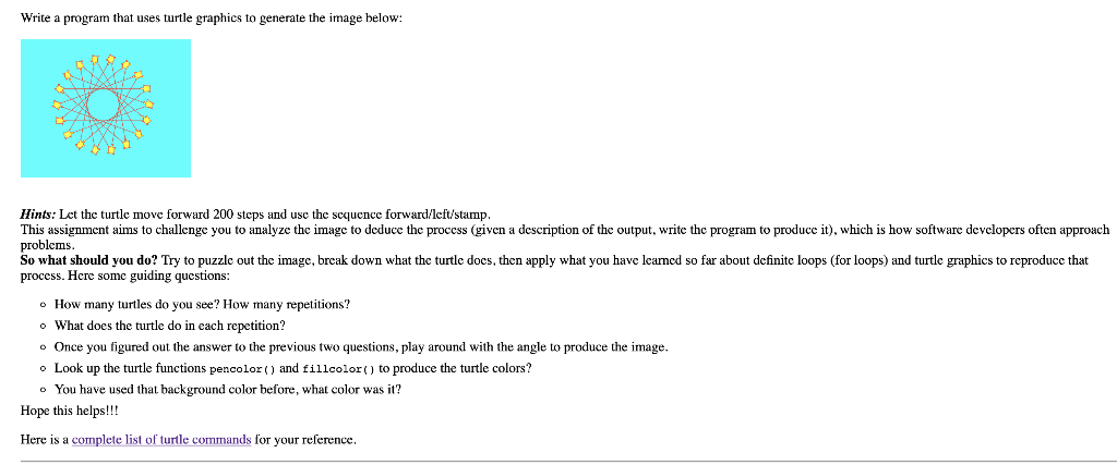 Solved Write a program that uses turtle graphics to generate | Chegg.com