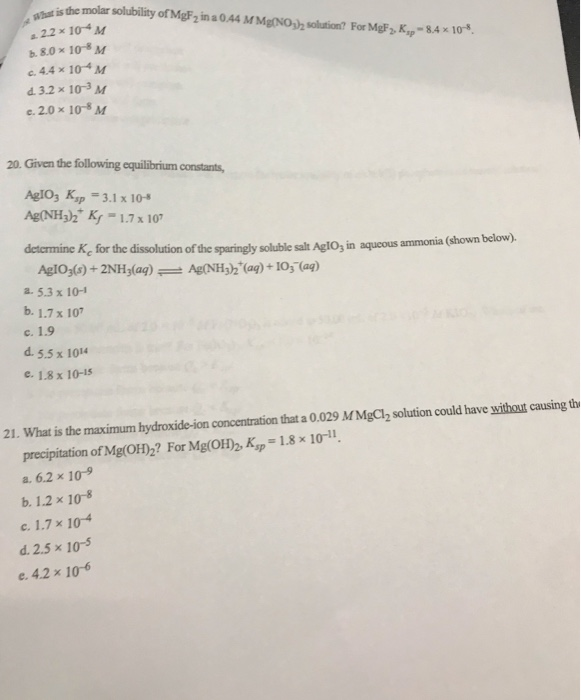 Solved is the molar solubility of MgF2 in a0.44 MMgNOy | Chegg.com