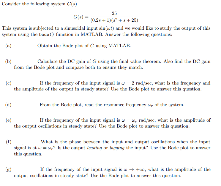 Solved Consider the following system G(s) | Chegg.com