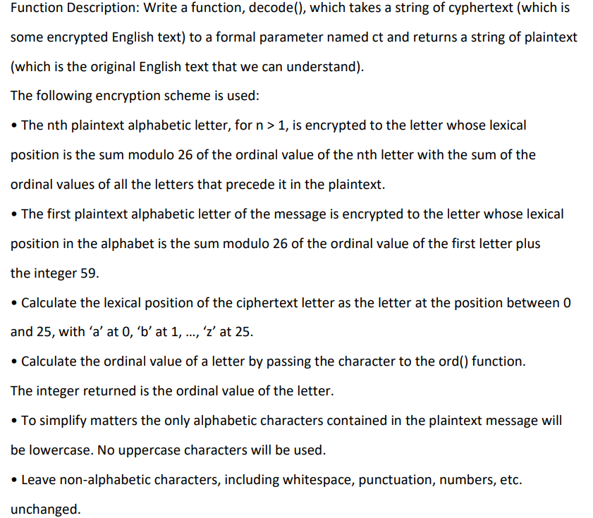 Solved Function Description Write A Function Decode 