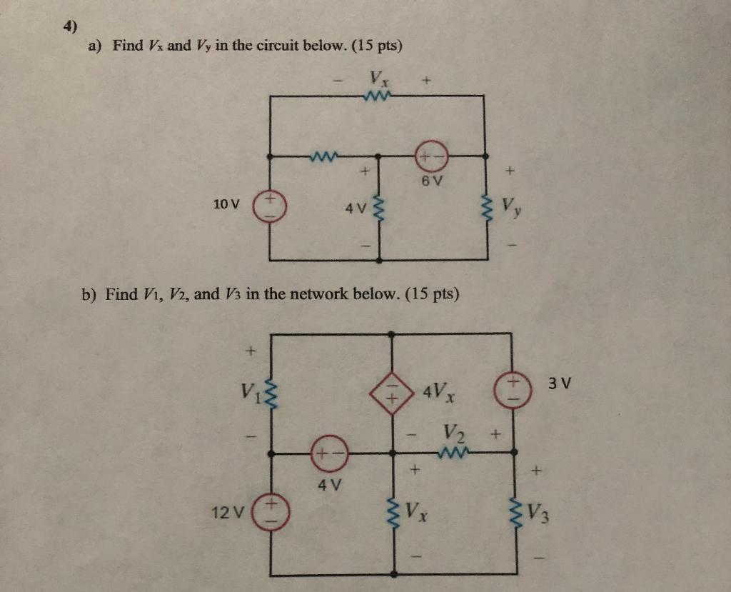 Solved a) Find Vx and Vy in the circuit below. (15 pts) b) | Chegg.com