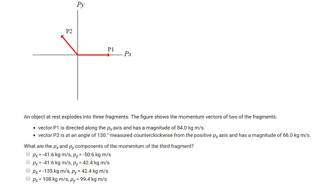 Solved Py P2 Pl Px An object at rest explodes into three | Chegg.com