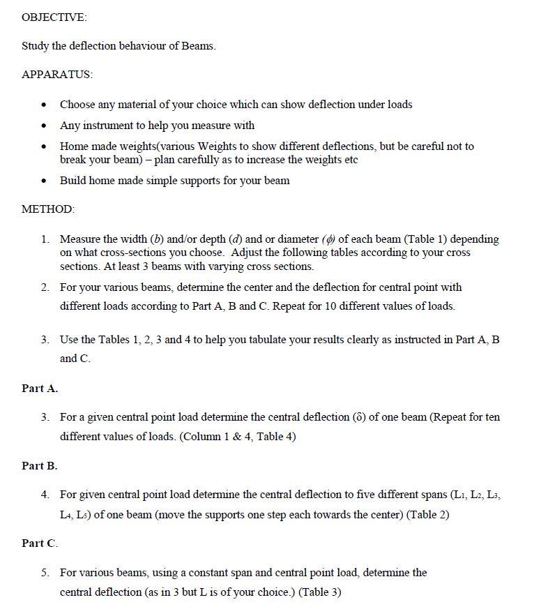 OBJECTIVE: Study the deflection behaviour of Beams. | Chegg.com