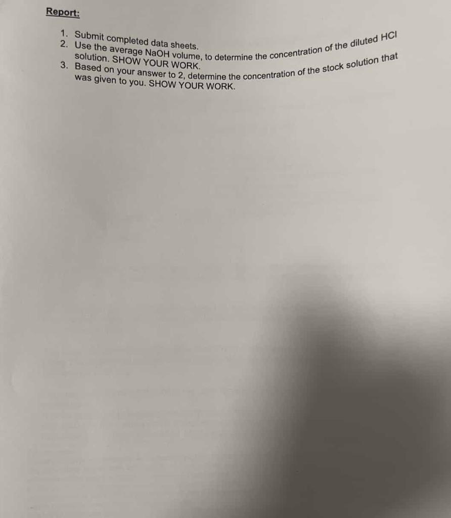 Solved Procedure Part 1: Dilution of the stock HCl solution. | Chegg.com