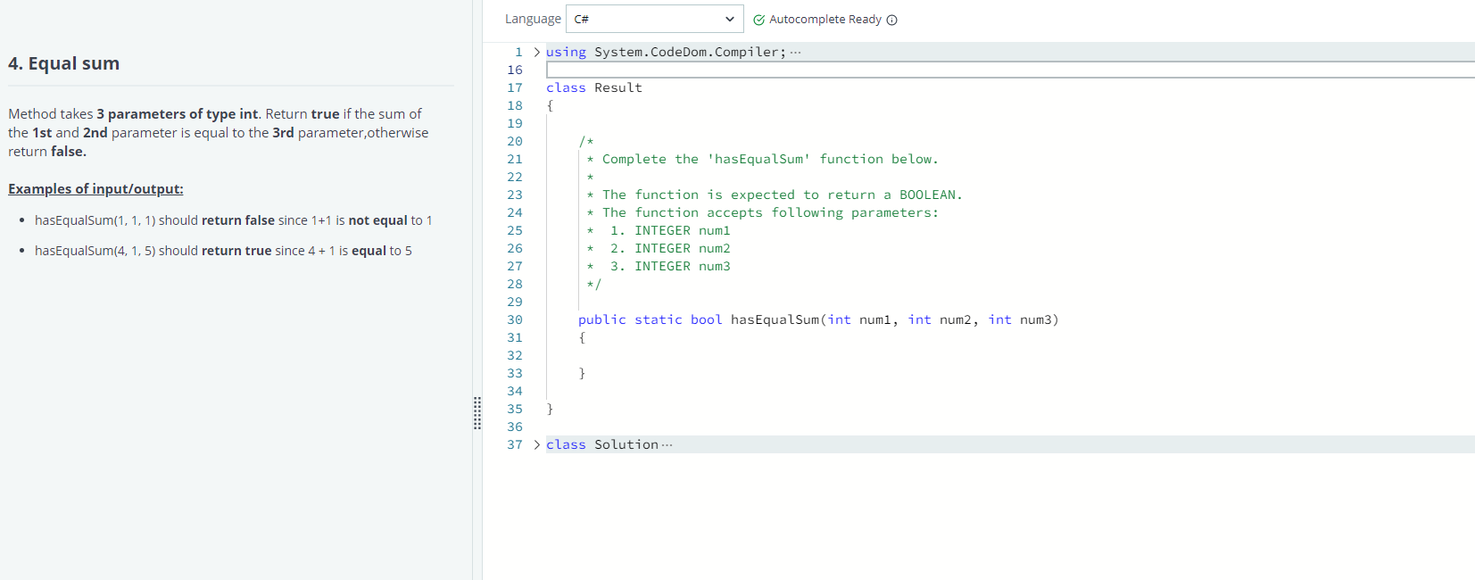 Solved Language C Autocomplete Ready O 4 Equal Sum 1 2436