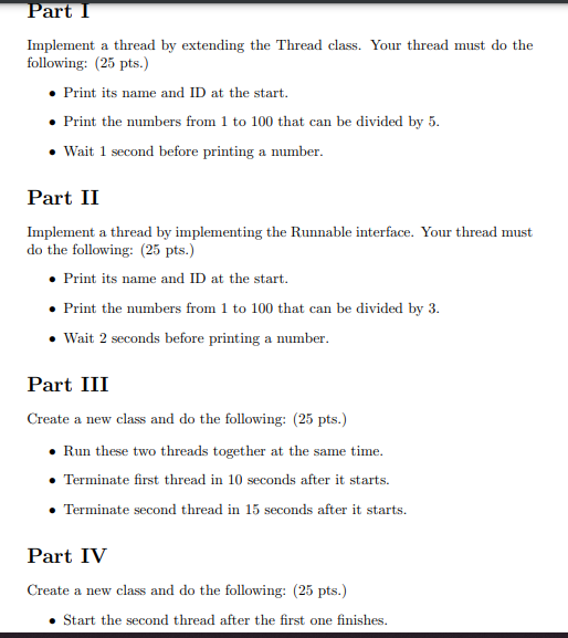 Solved Part I Implement A Thread By Extending The Thread 9044