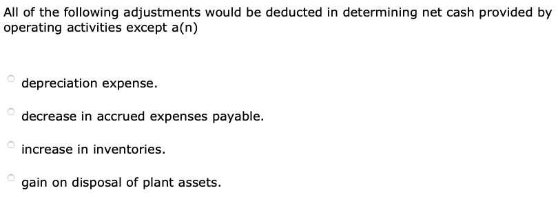 Solved All of the following adjustments would be deducted in | Chegg.com