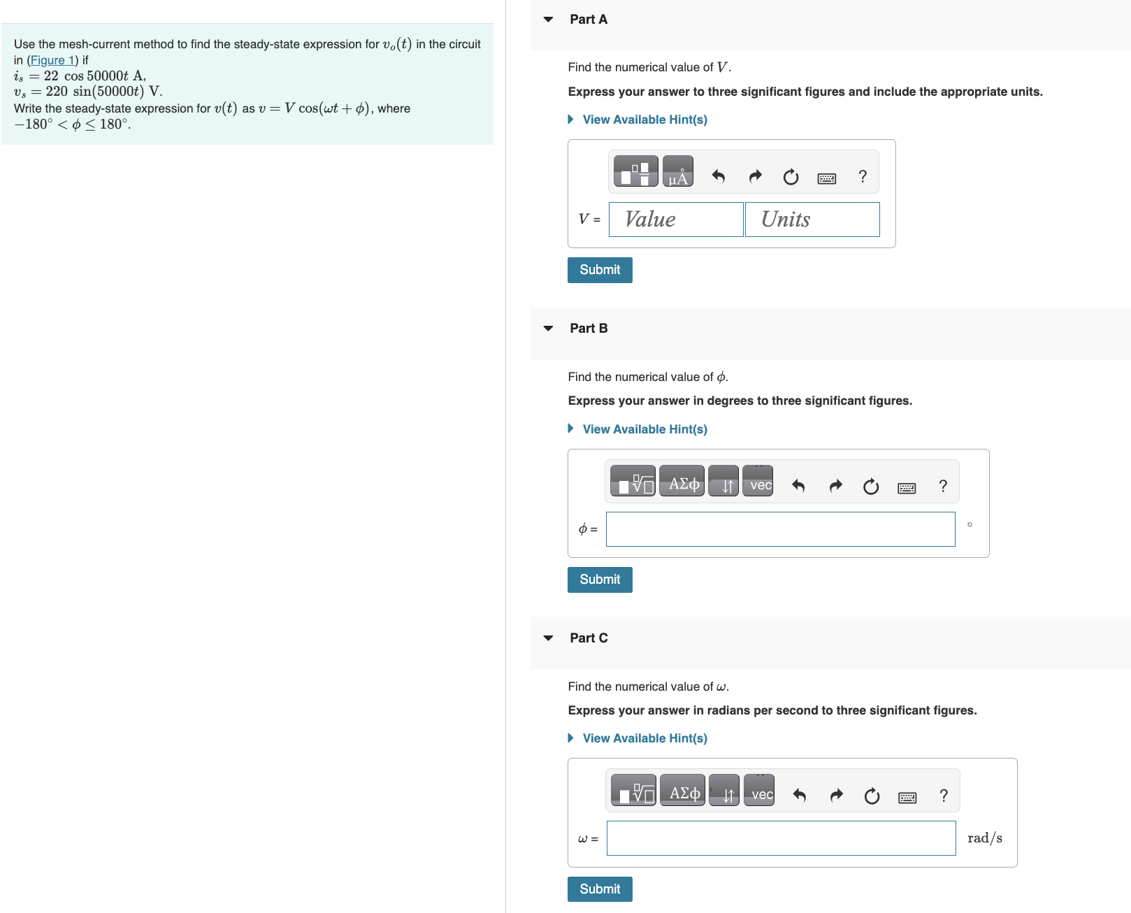 Use the mesh-current method to find the steady-state | Chegg.com
