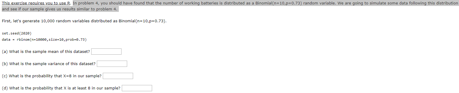 Solved This exercise requires you to use R. In problem 4, | Chegg.com