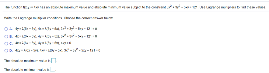 Solved The function f(x,y) = 4xy has an absolute maximum | Chegg.com