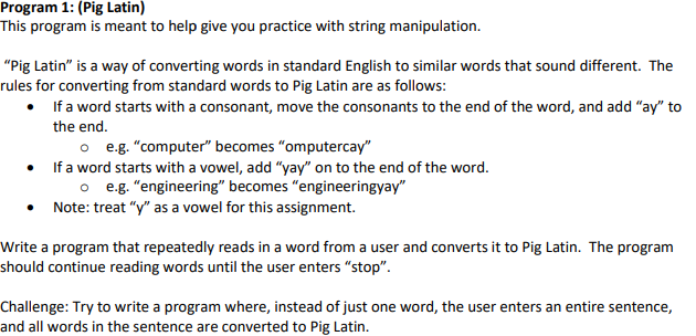 Solved Program 1: (Pig Latin) This program is meant to help | Chegg.com