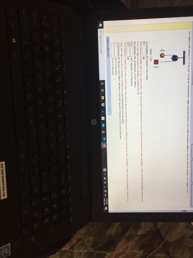 Solved Two Objects With Masses Of 3 15 Kg And 5 65 Kg Are
