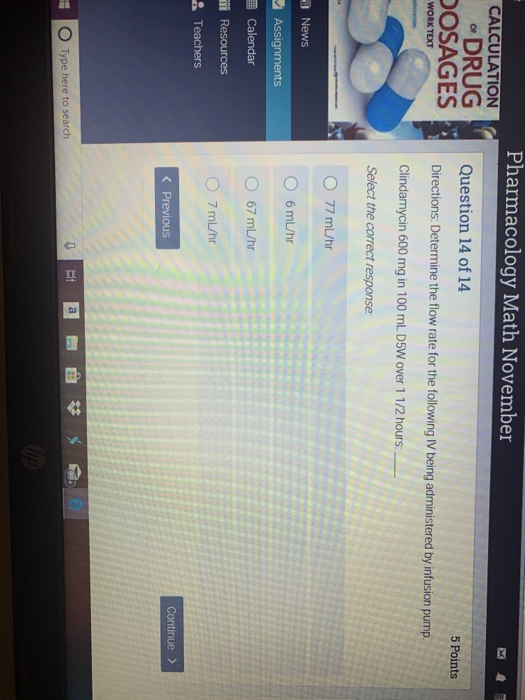 Pharmacology Math November CALCULATION DRUG DOSAGES | Chegg.com
