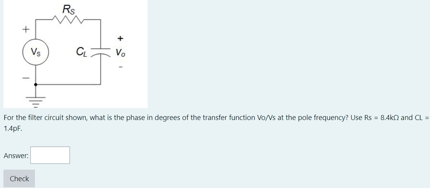 Solved For the filter circuit shown, what is the phase in | Chegg.com