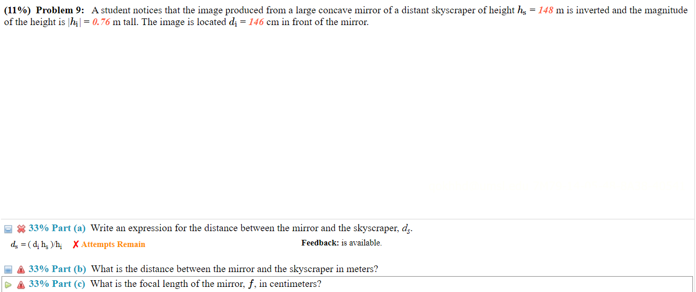 Solved (11\%) Problem 9: A student notices that the image | Chegg.com