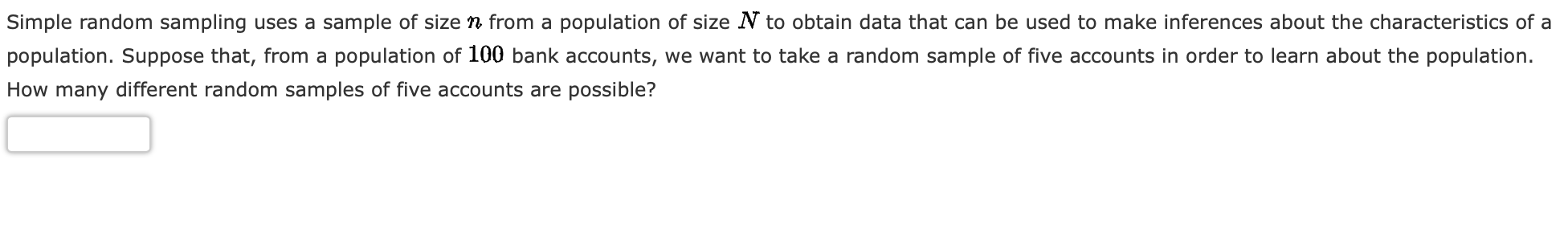Solved Simple Random Sampling Uses A Sample Of Size N From A 