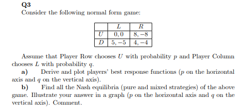Solved Q3 Consider the following normal form game: Assume | Chegg.com