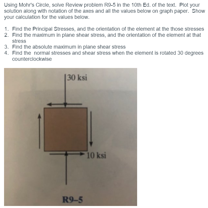 Solved Using Mohr's Circle, solve Review problem R9-5 in the | Chegg.com